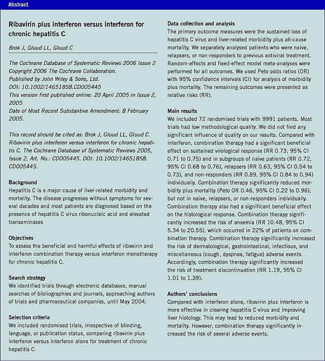 Behandling af kronisk hepatitis C - ribavin plus interferon versus ...