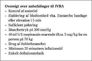 Intravenøs regional anæstesi | Ugeskriftet.dk